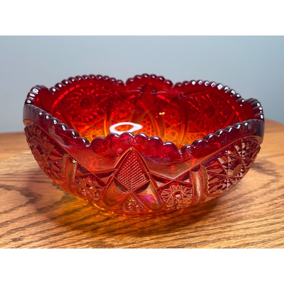 Vintage Indiana Glass Heirloom Sunset Ruby Red Iridescent Carnival ...