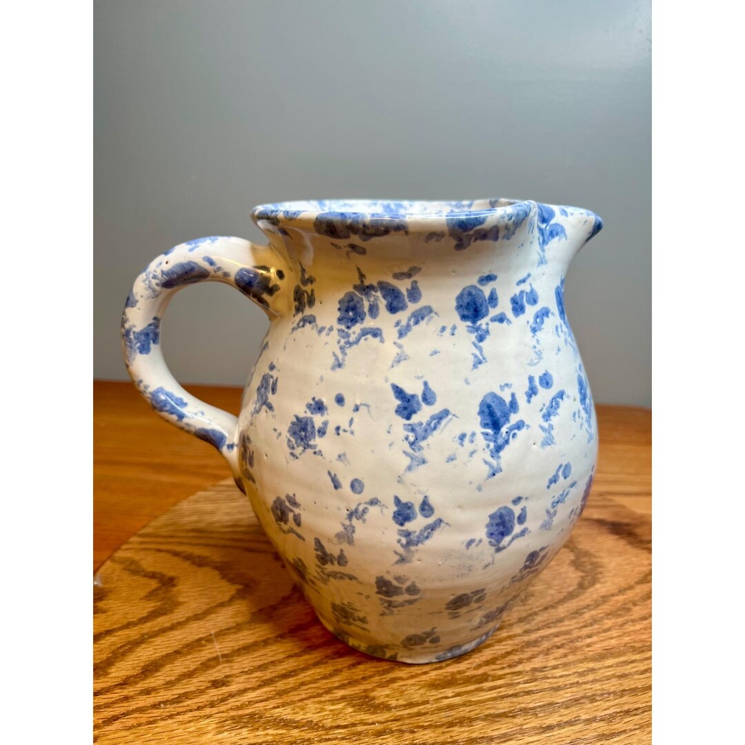 Vintage Stunning Blue and White Bybee Pottery Spongeware Primitive ...