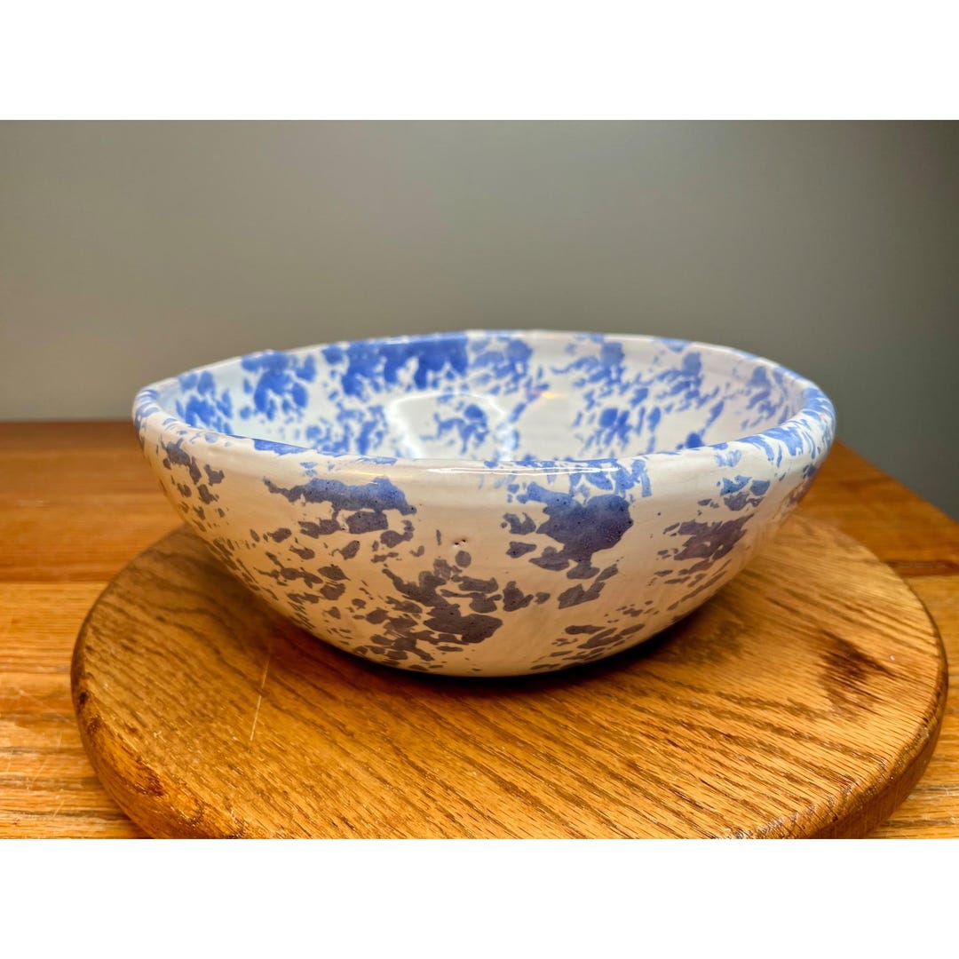 Vintage Bybee Pottery Blue and White Spongeware Large Bowl Signed on ...