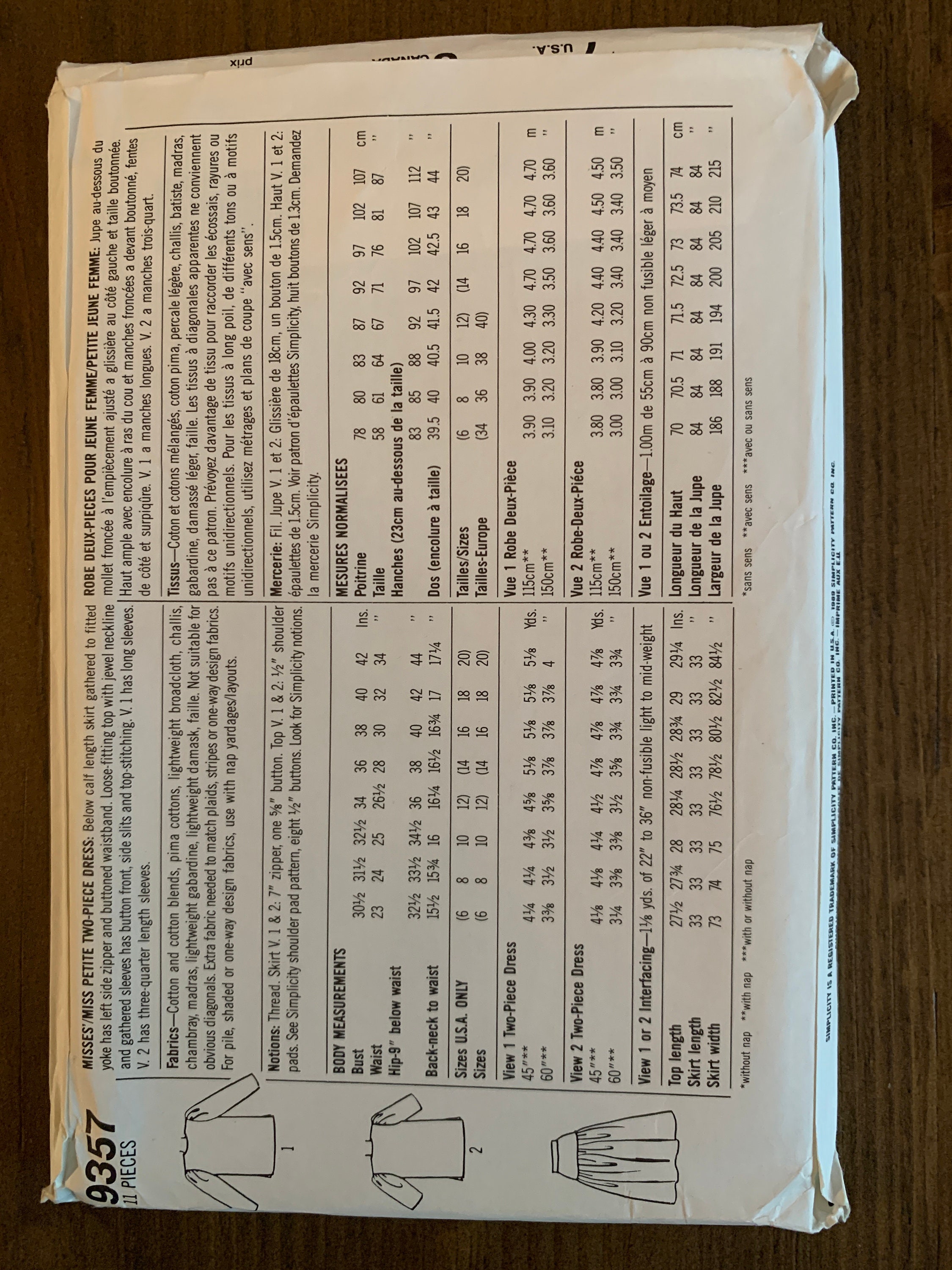 Vintage Simplicity 9357 Sewing Pattern Factory Fold/uncut - Etsy