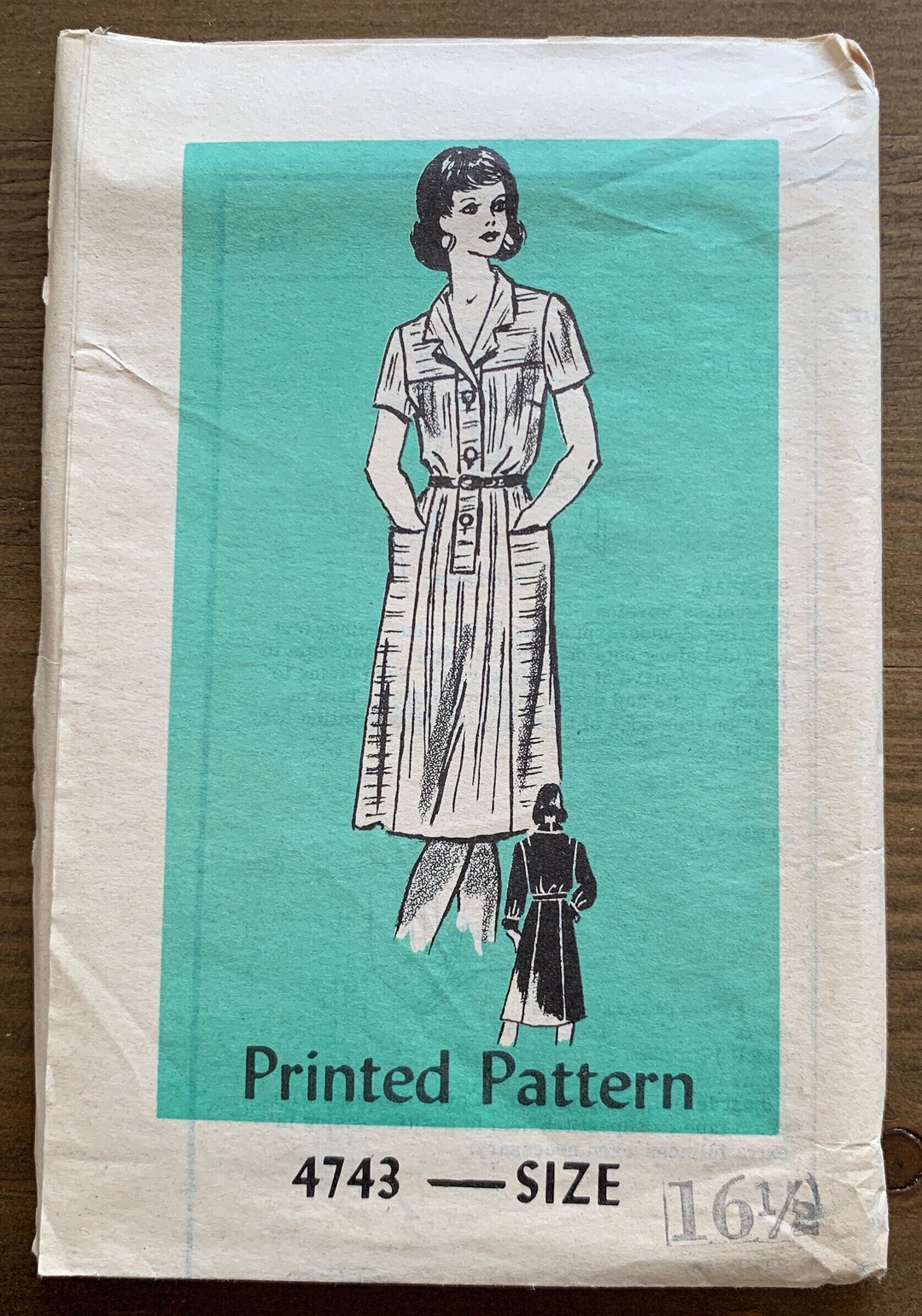 Vintage Mail Order Sewing Pattern 4743 Size 16 1/2 - Factory Fold/uncut ...
