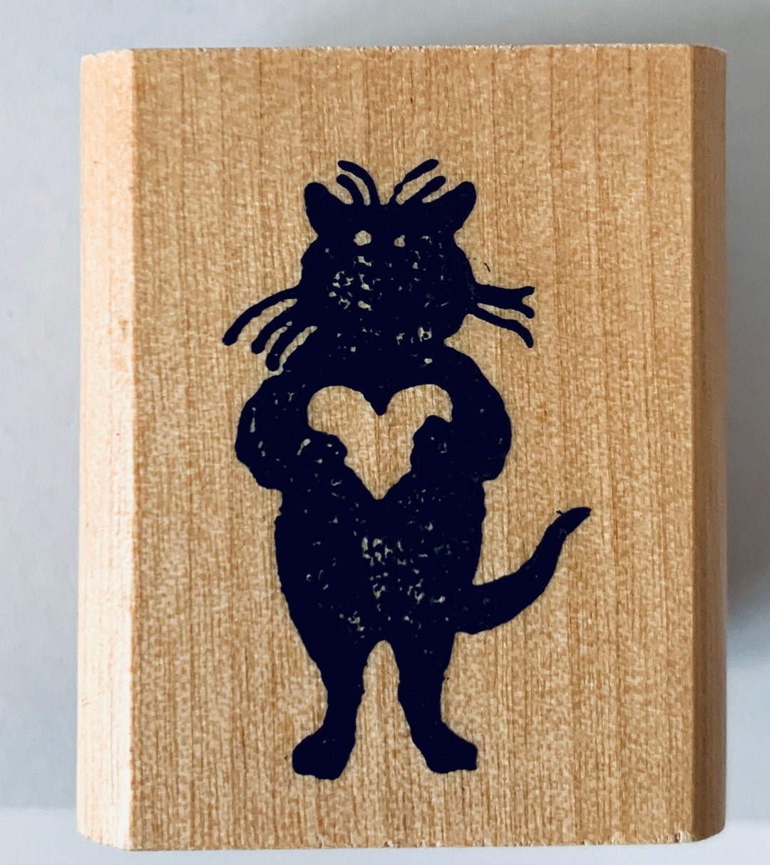 Vintage Cat With Heart Rubber Stamp - Edward Gorey - Etsy