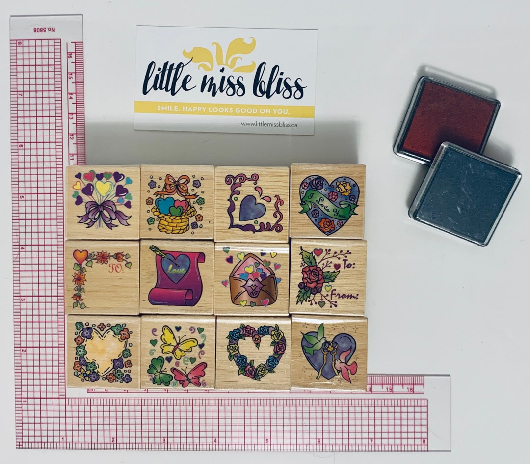 Vintage Rubber Stamp Set Love, Hearts - Etsy