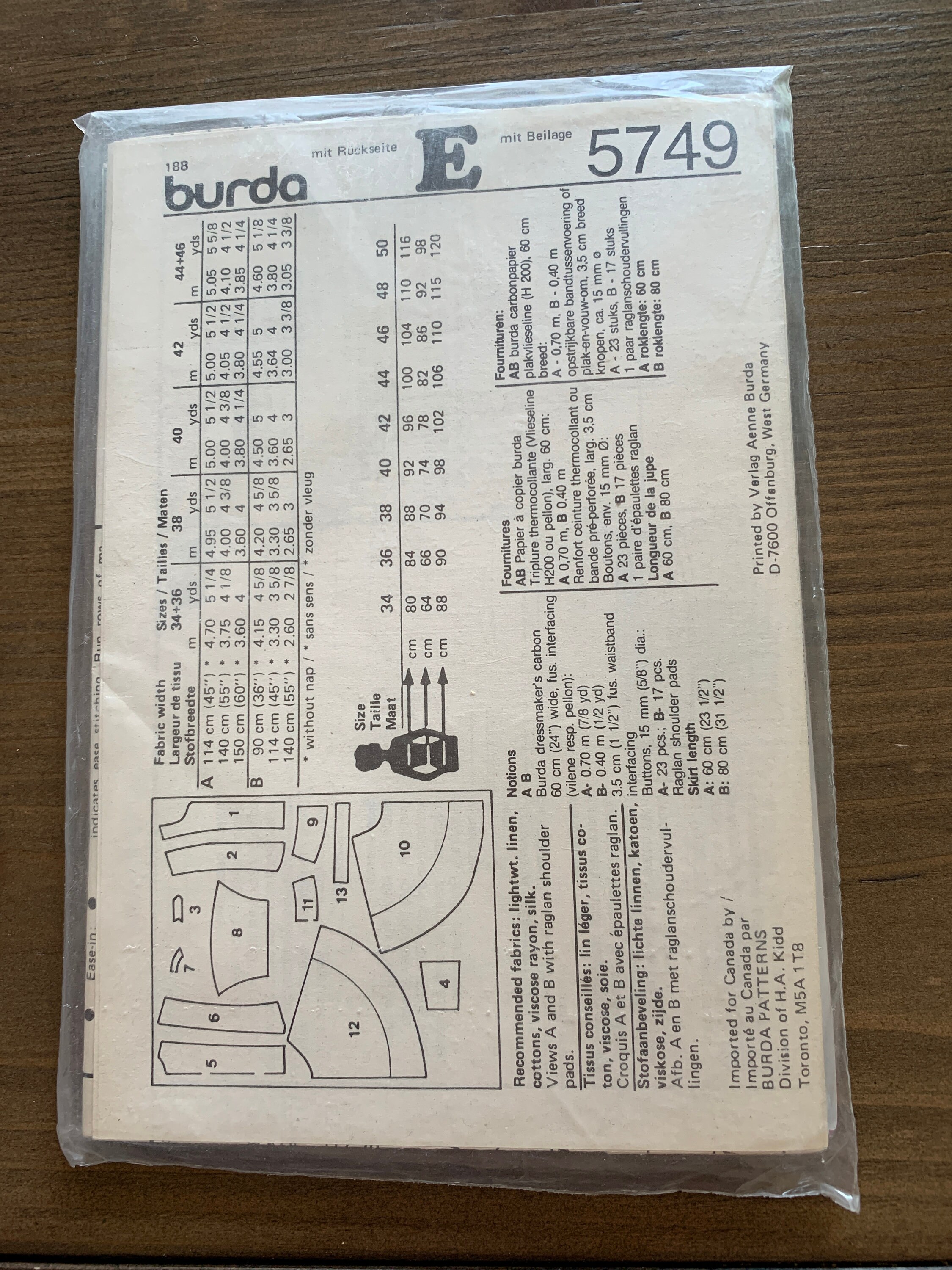 Vintage Burda 5749 Sewing Pattern Factory Fold/uncut - Etsy