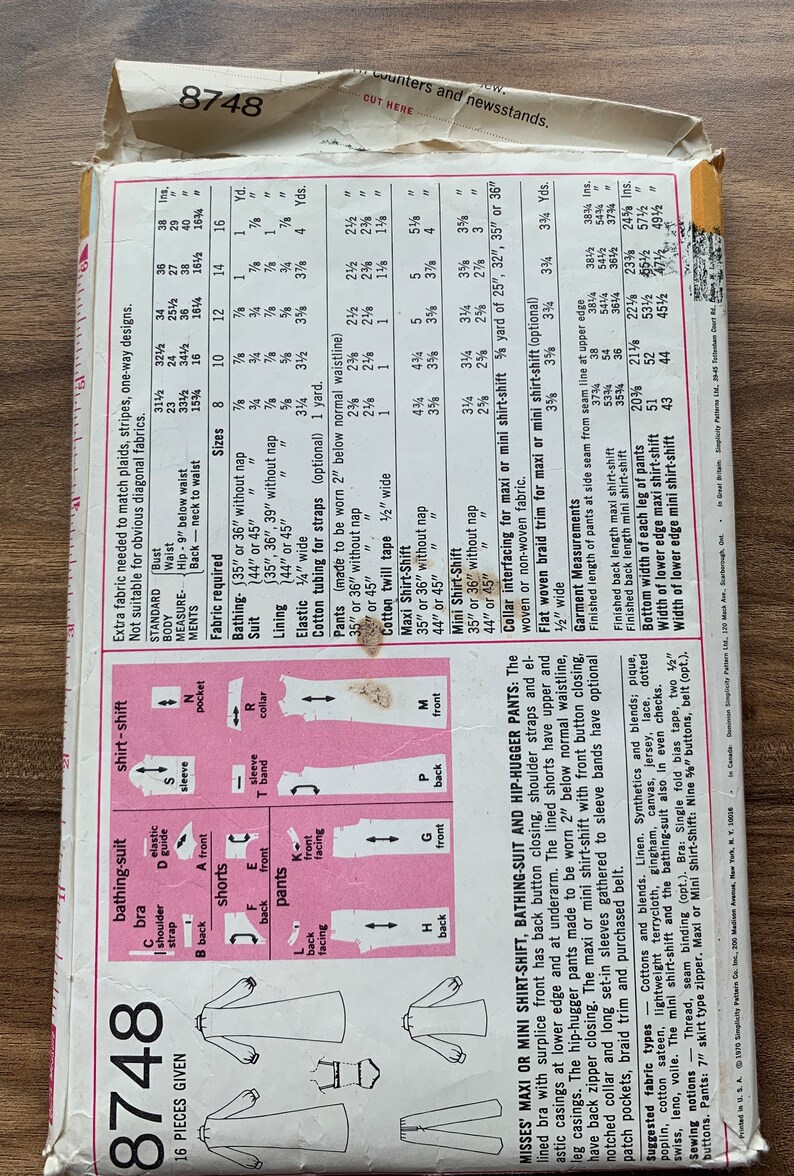 Vintage Simplicity 8748 Sewing Pattern - Etsy