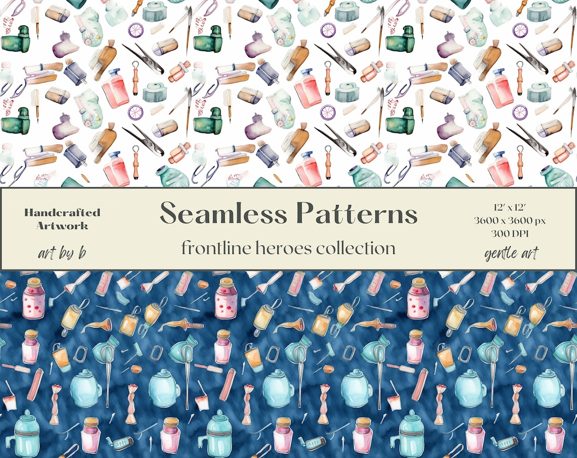 Nurse Digital Paper - Nurse Seamless Pattern Digital Paper Bundle Png ...