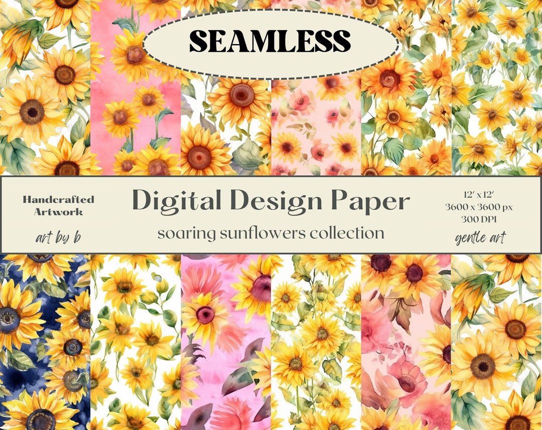 Sunflower Floral Digital Paper Seamless Pattern- Watercolor Scrapbook ...
