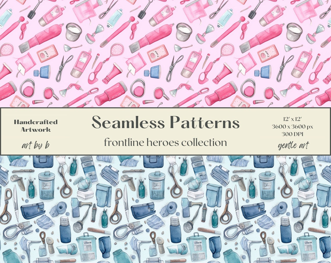 Nurse Digital Paper - Nurse Seamless Pattern Digital Paper Bundle Png ...