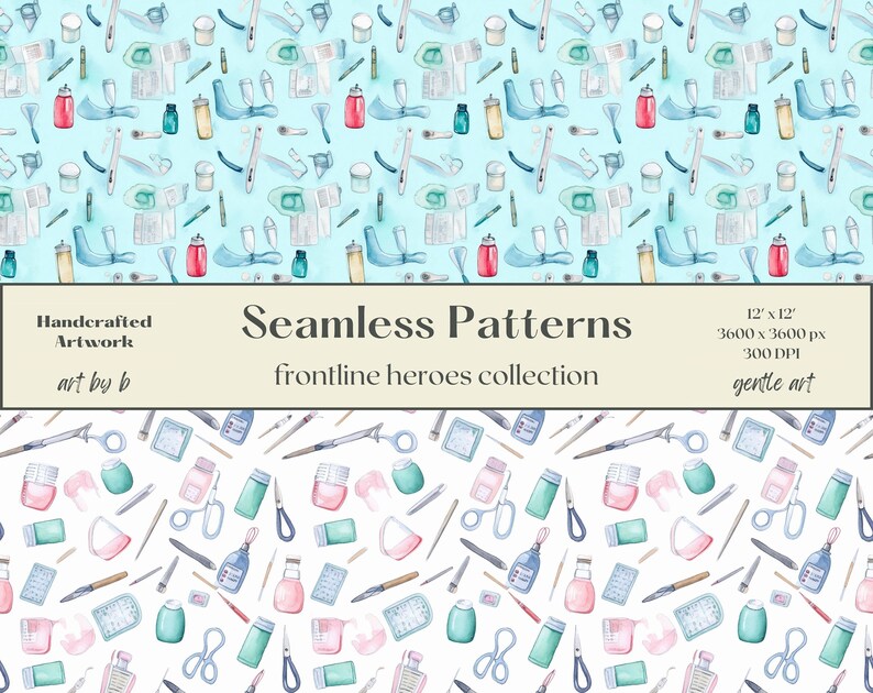 Nurse Digital Paper - Nurse Seamless Pattern Digital Paper Bundle Png ...