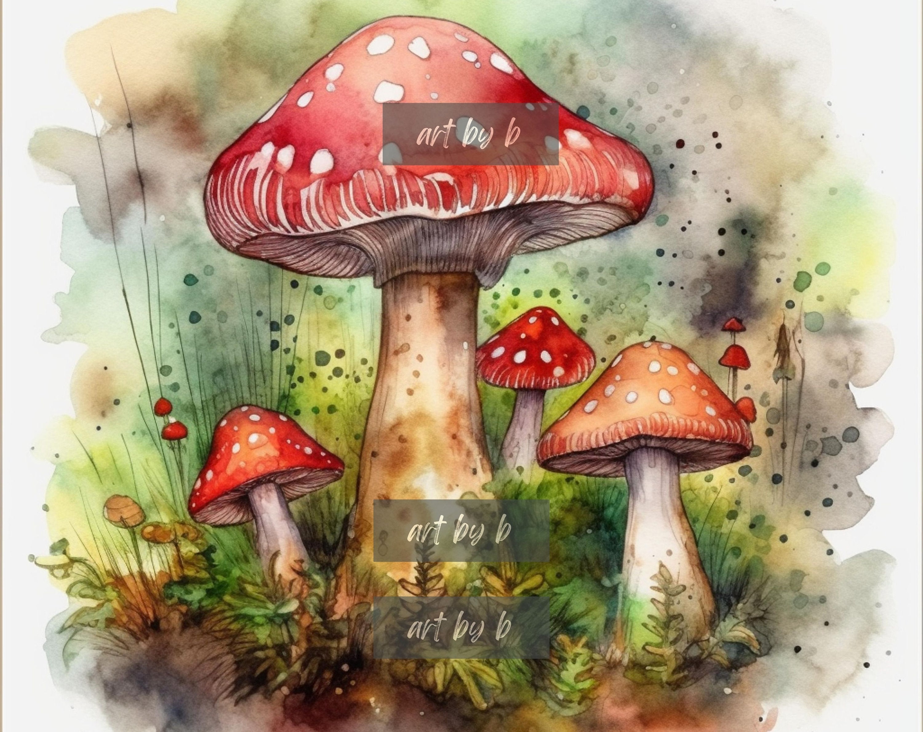 Mushroom Watercolor Cottage Core Clipart Watercolor Fantasy - Etsy