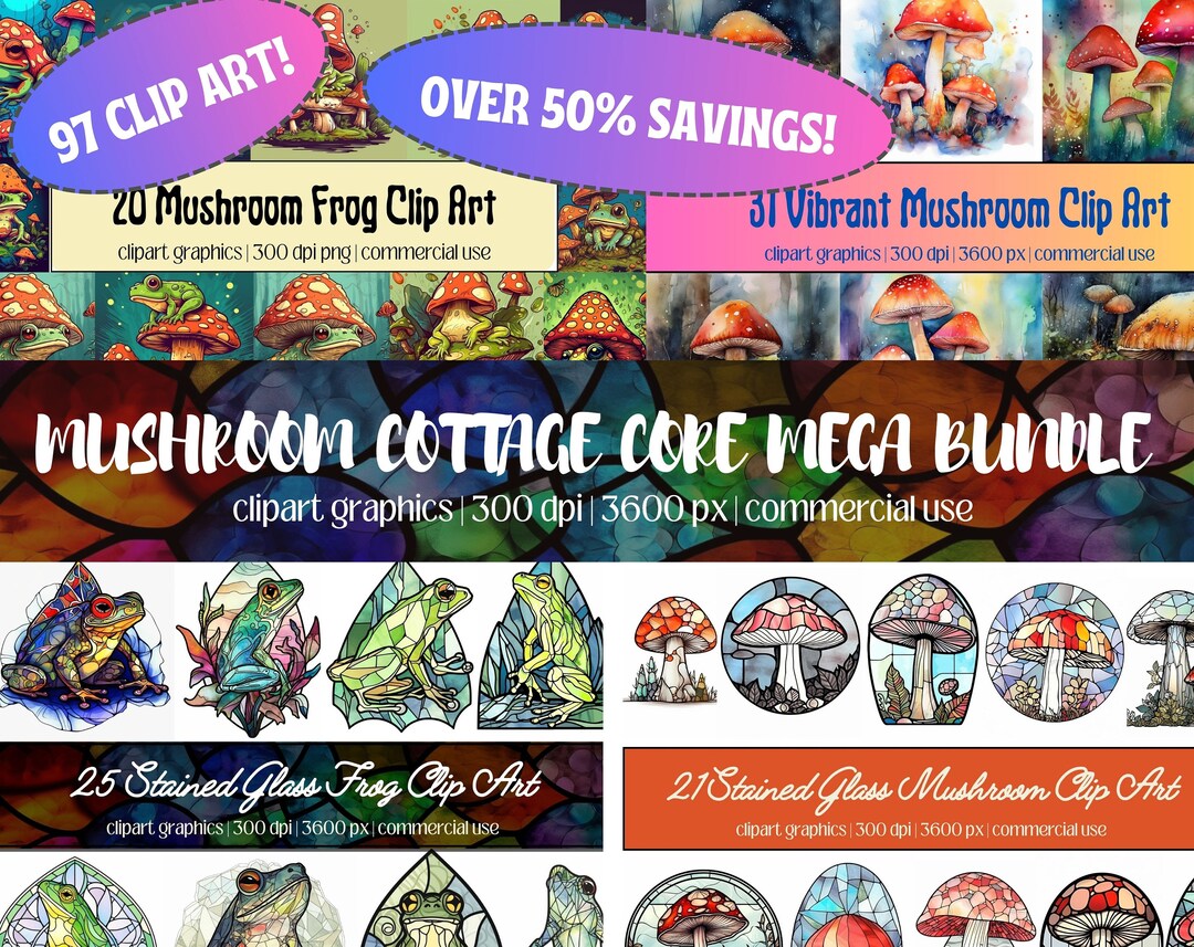 Mega Mushroom Frog Cottage Core Bundle Stained Glass Frog Cottage Core ...