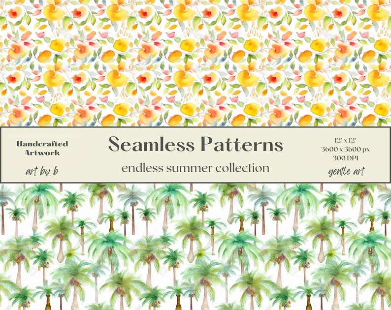 Endless Summer Seamless Pattern - Digital Paper, Watercolor Scrapbook ...