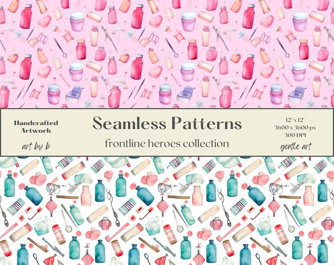 Nurse Digital Paper - Nurse Seamless Pattern Digital Paper Bundle Png ...