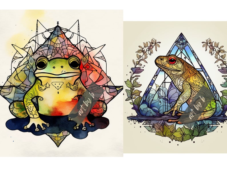 Stained Glass Frog Cottage Core Clipart, Watercolor Fantasy Clipart ...
