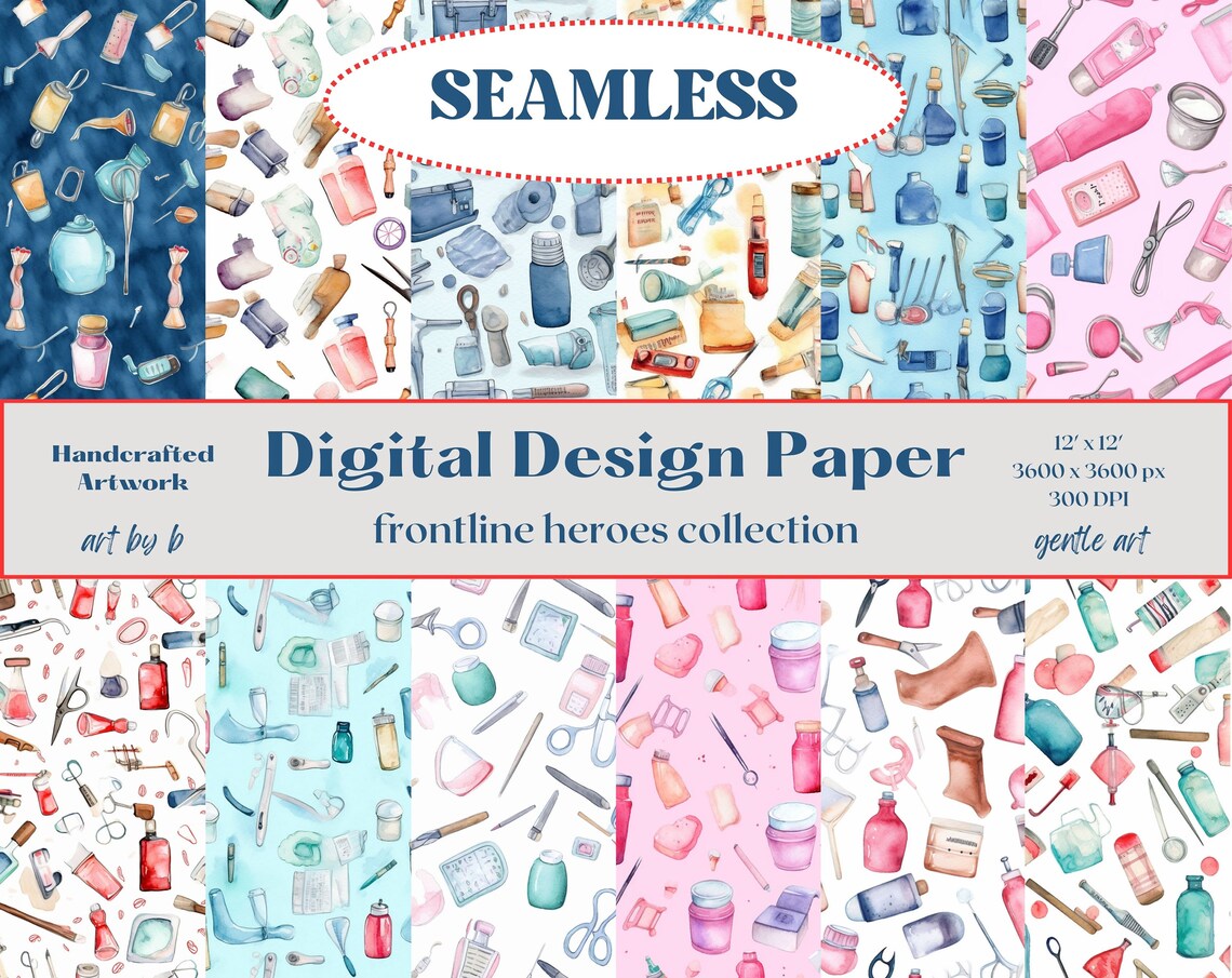 Nurse Digital Paper - Nurse Seamless Pattern Digital Paper Bundle Png ...