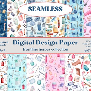Nurse Digital Paper - Nurse Seamless Pattern Digital Paper Bundle Png ...