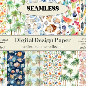 Endless Summer Seamless Pattern - Digital Paper, Watercolor Scrapbook ...