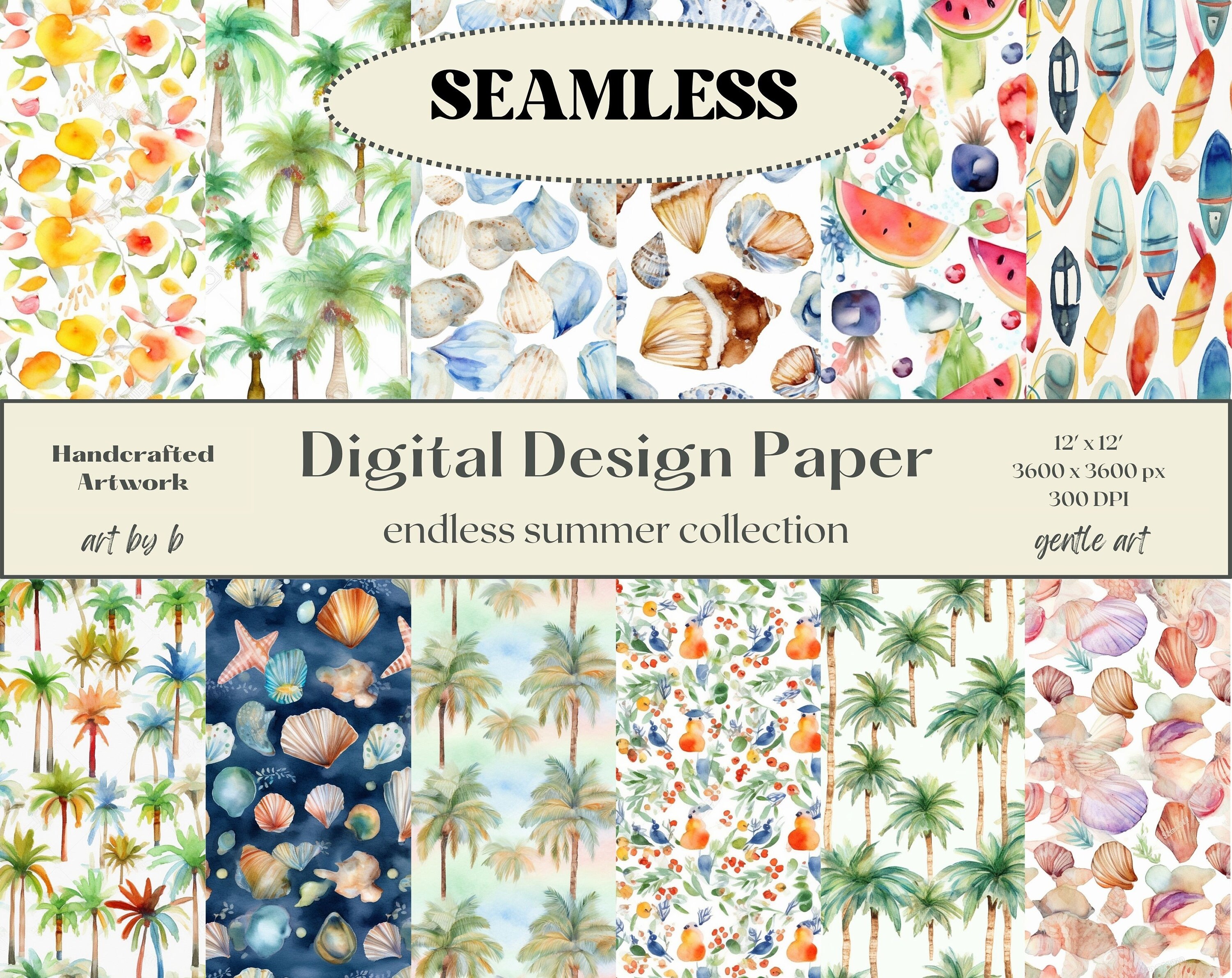 Endless Summer Seamless Pattern - Digital Paper, Watercolor Scrapbook ...