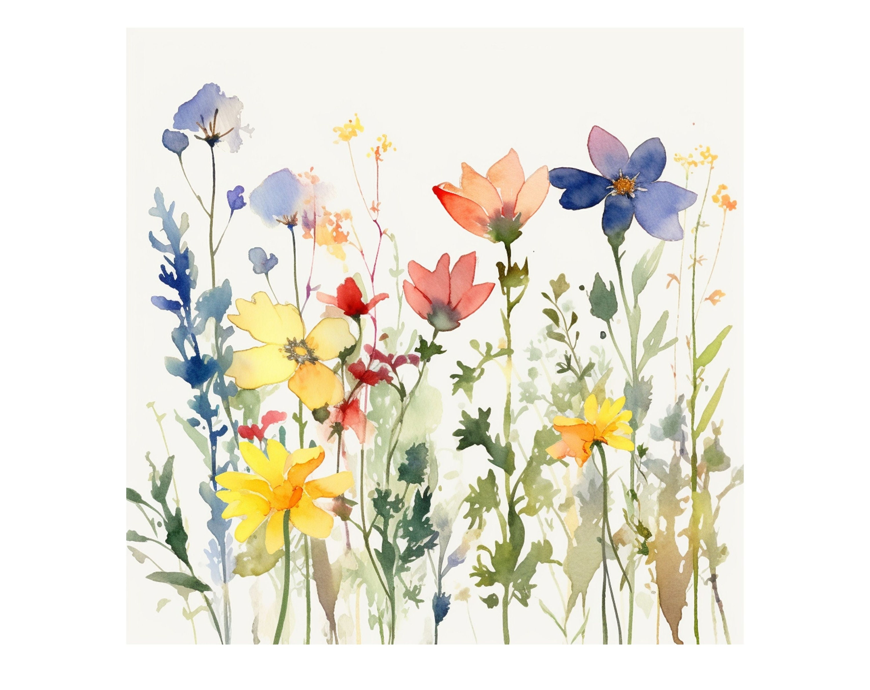 Watercolor Wildflowers Digital Paper Set Spring Meadow - Etsy