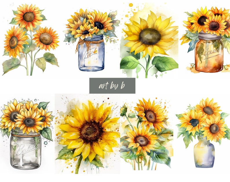 Watercolor Sunflowers Clipart Spring Sunflower Fall Floral - Etsy
