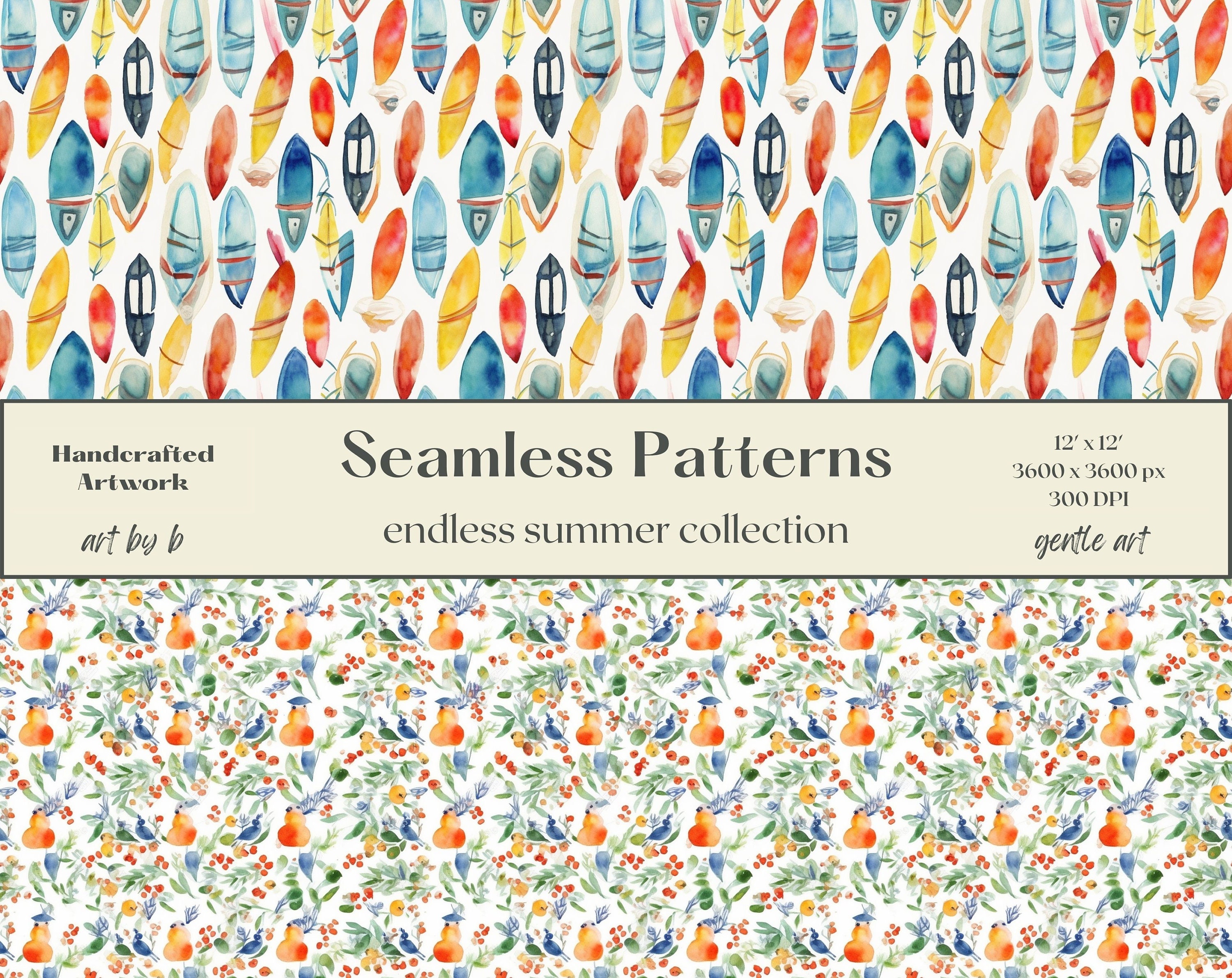 Endless Summer Seamless Pattern - Digital Paper, Watercolor Scrapbook ...