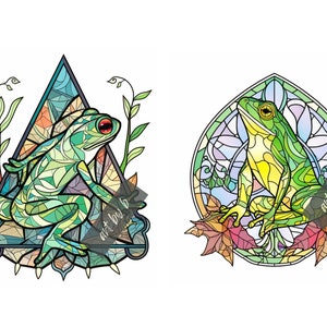 Stained Glass Frog Cottage Core Clipart, Watercolor Fantasy Clipart, Animals Clipart, Instant ...