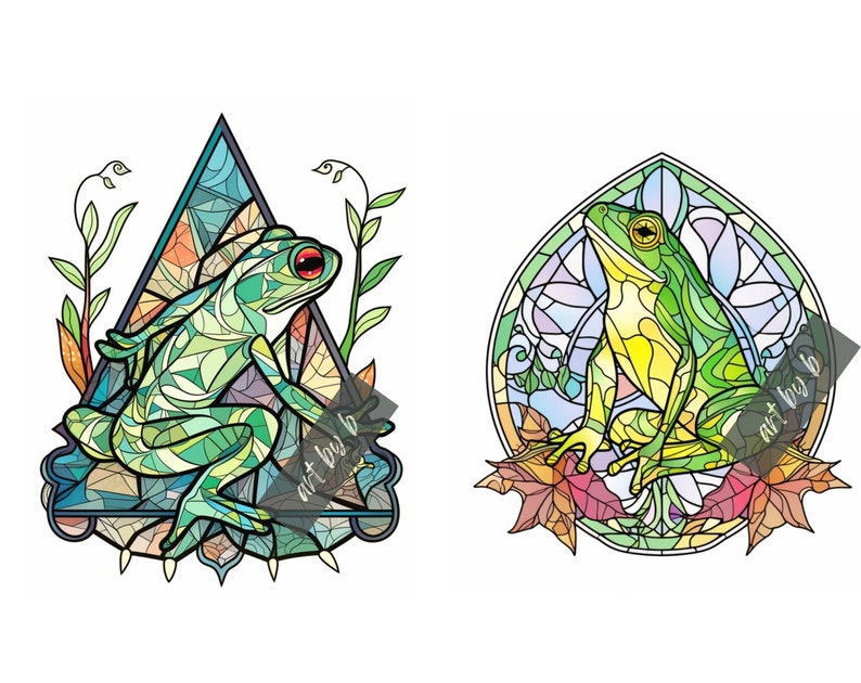 Stained Glass Frog Cottage Core Clipart, Watercolor Fantasy Clipart ...