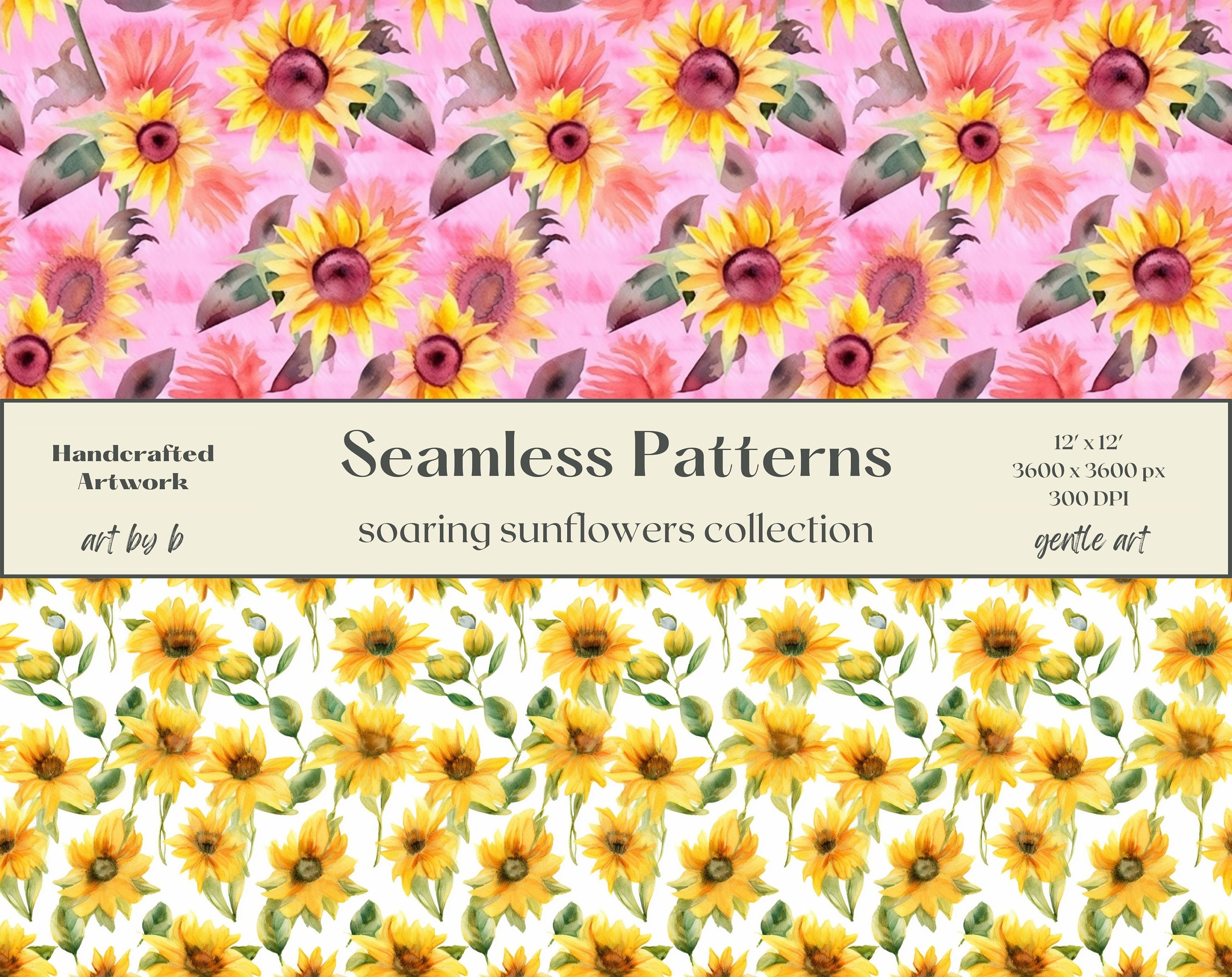 Sunflower Floral Digital Paper Seamless Pattern- Watercolor Scrapbook ...