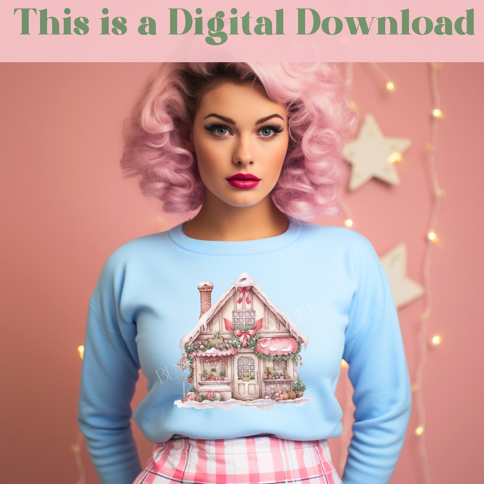 8 Watercolor Pink Christmas Candy Store PNG Printable Set, Sweets ...