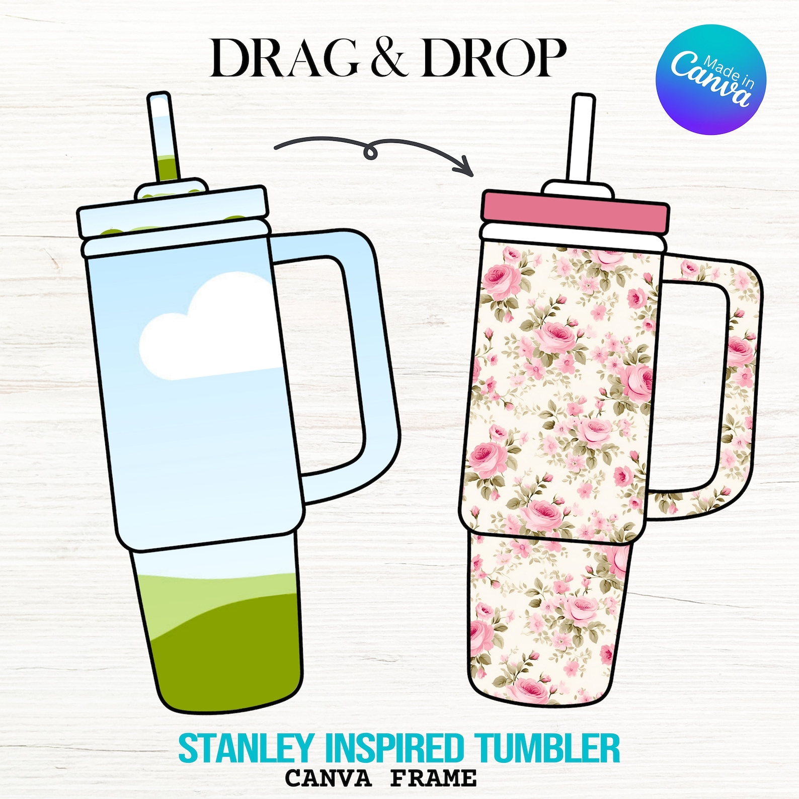 40oz Stanley Inspired Cup Tumbler Canva Template, Sublimation, Drag and ...