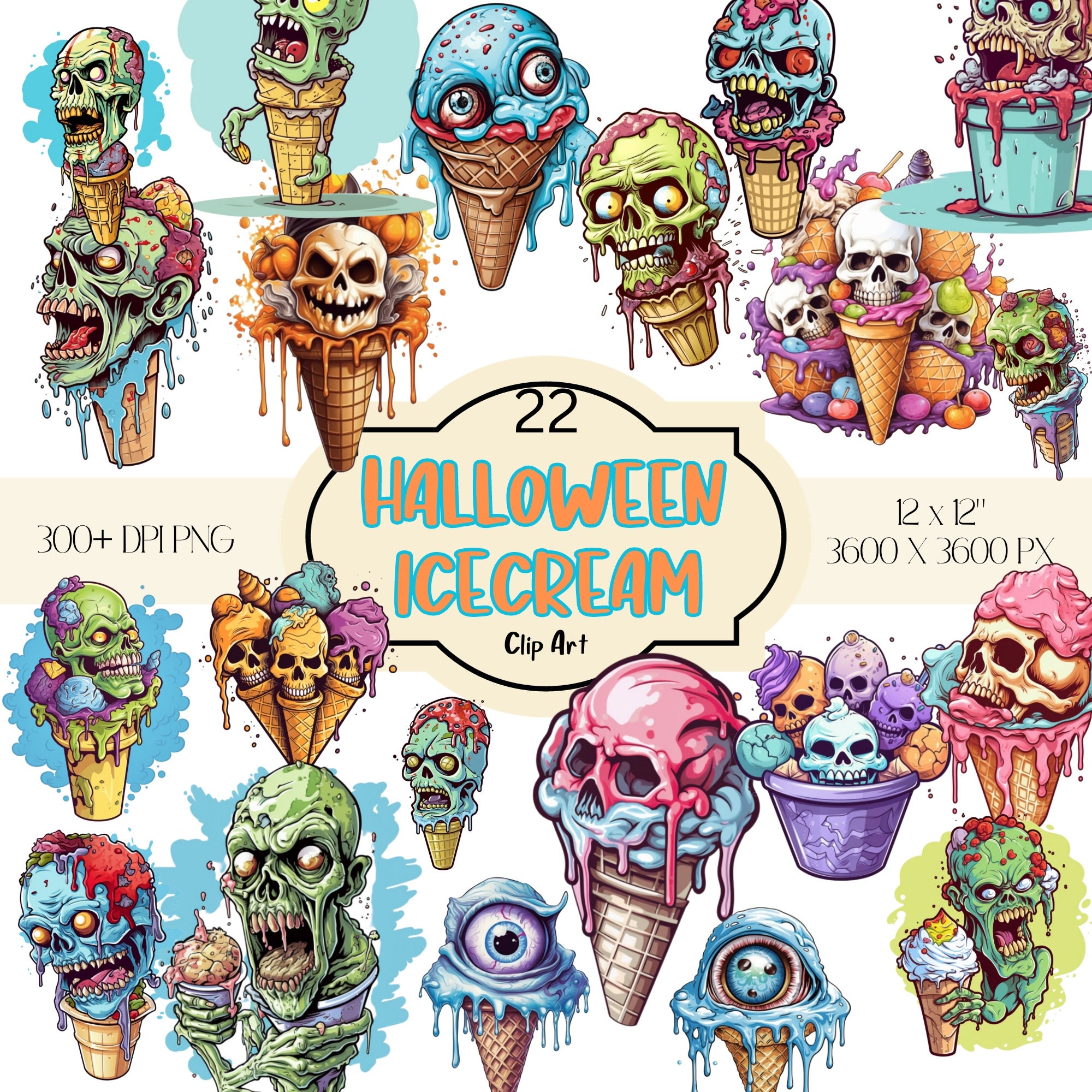 22 Halloween Ice Cream Clipart/journal/scrap Book/skull Digital ...