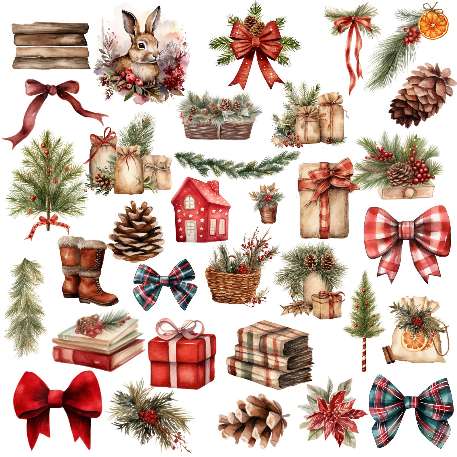 Cozy Plaid Christmas Digital Download Clipart PNG Bundle, Winter ...
