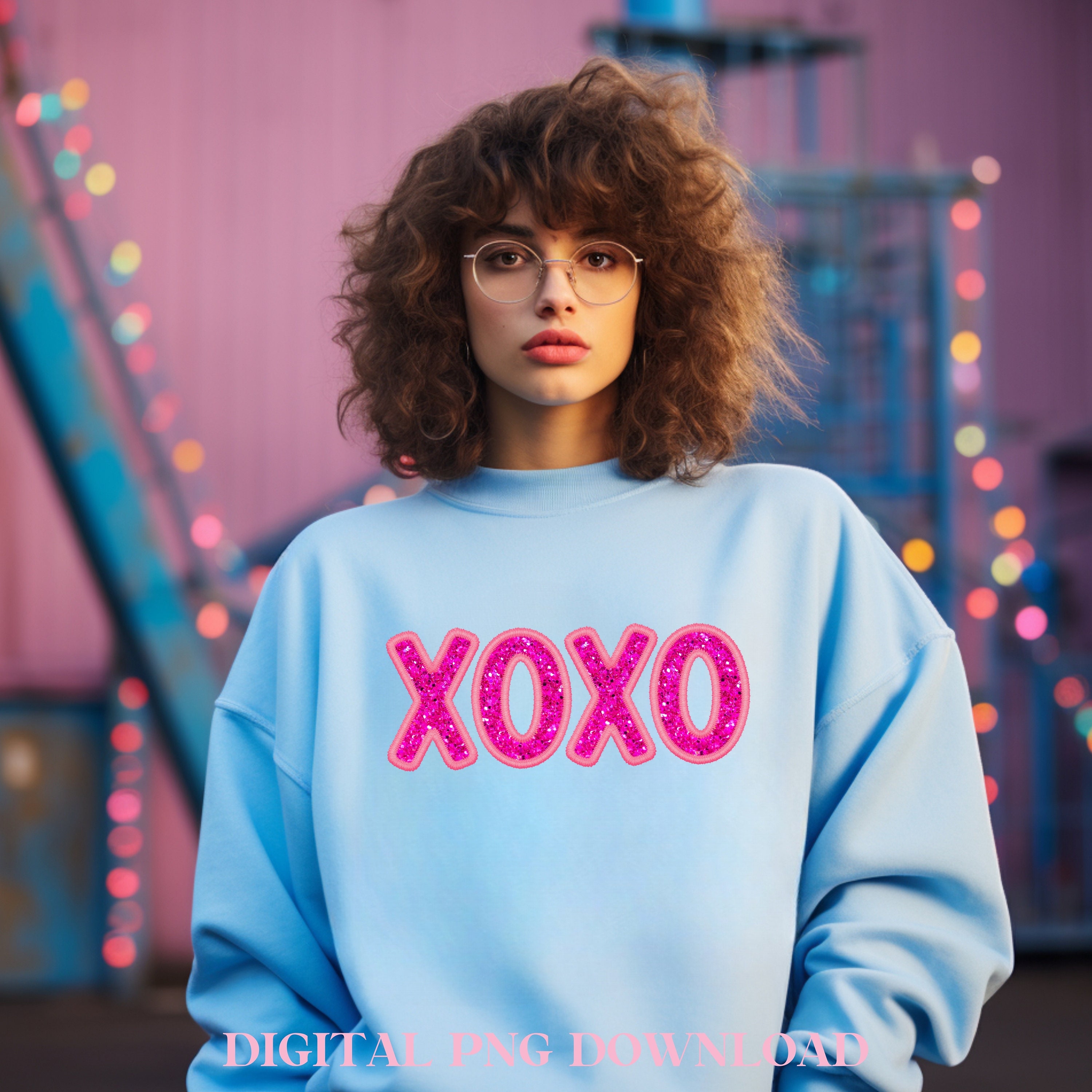 Pink Xoxo PNG, Faux Embroidery XOXO PNG, Faux Glitter Valentine ...