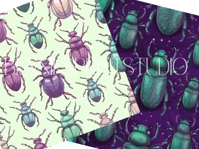10 Green & Purple Metallic Beetle Seamless Digital Papers/printable ...