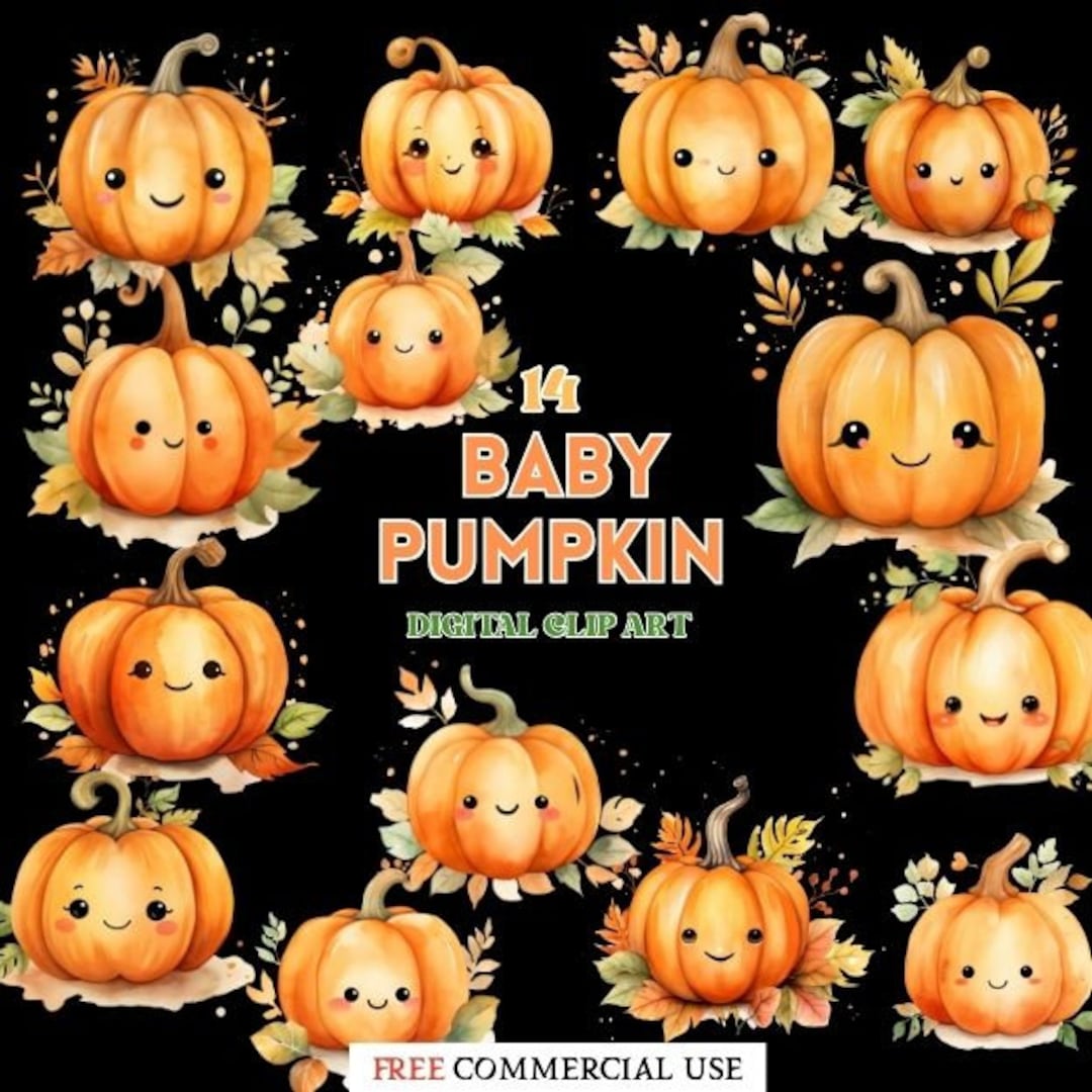 14 Watercolor Baby Pumpkin Clip Art Pack/autumn Digital Instant ...