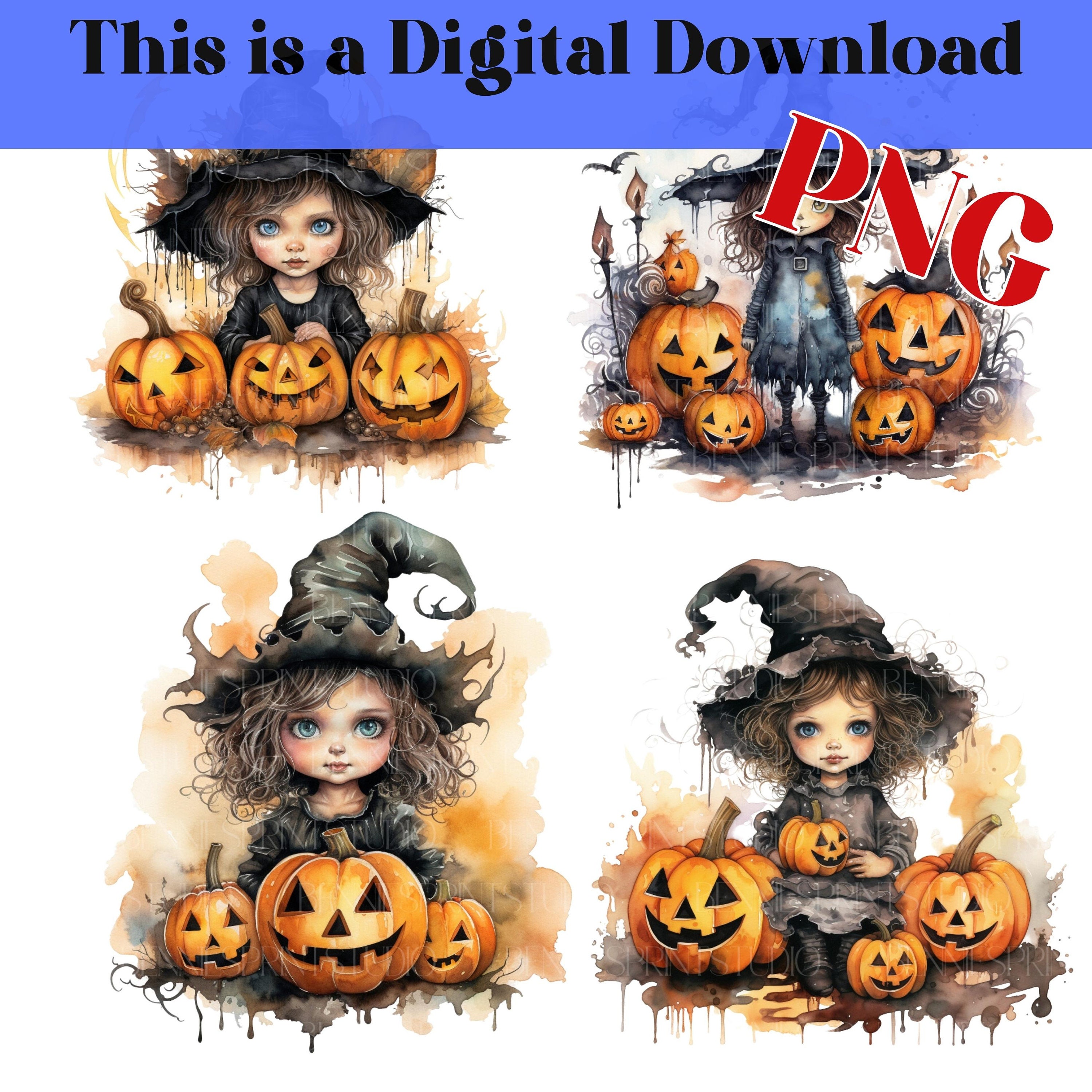 15 Cute Watercolor Witch Halloween PNG Clipart Journal Scrap - Etsy