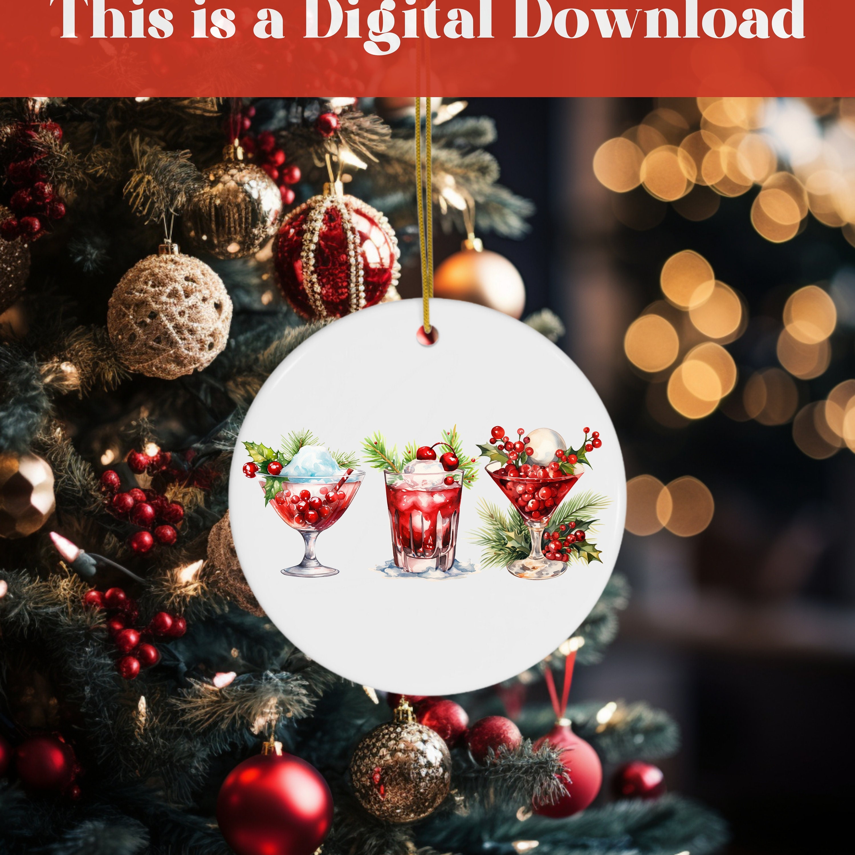 Christmas Cocktail Drinks Printable PNG, Retro Festive Drink, Christmas ...