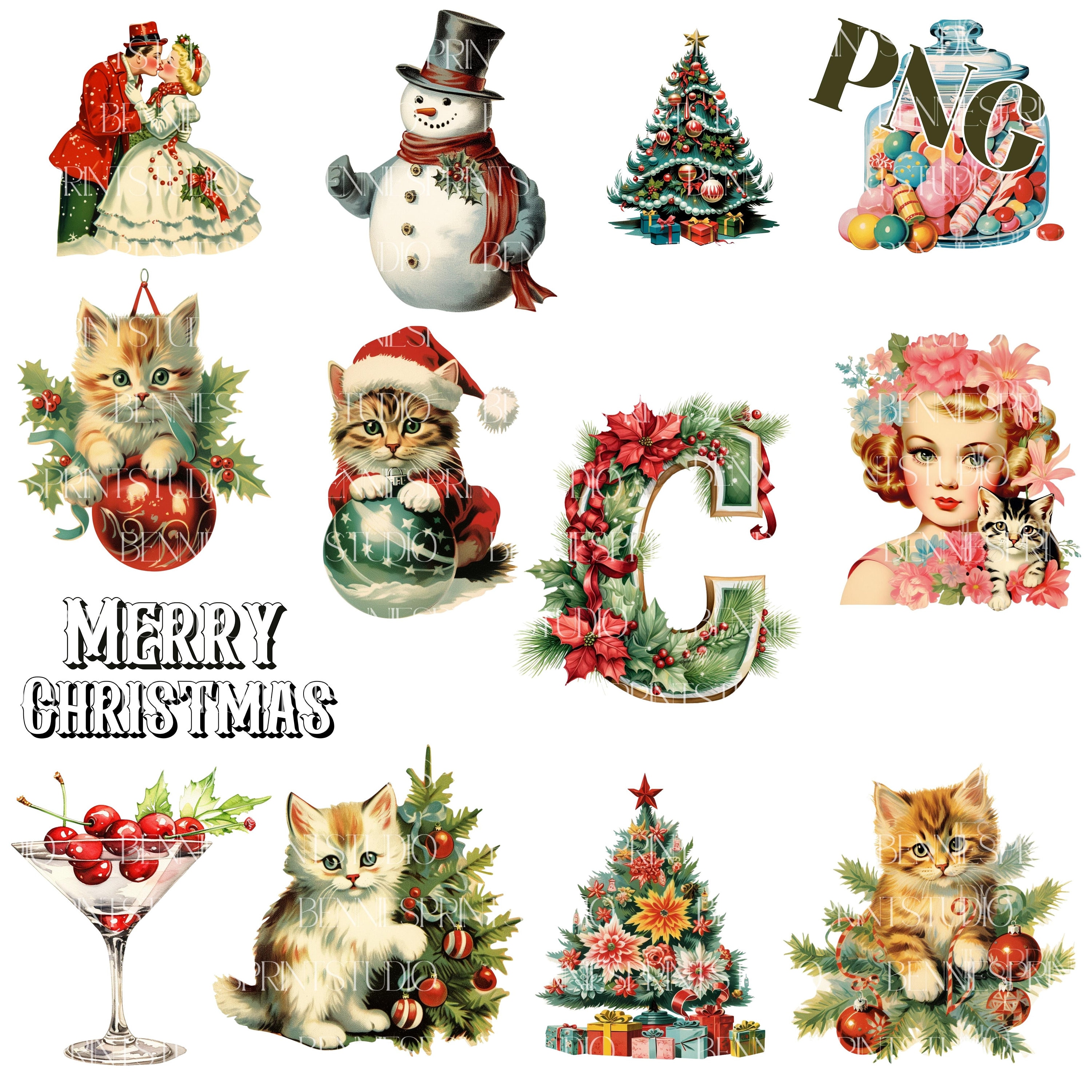 94 1950s Vintage Christmas PNG Printable Set Retro Festive - Etsy Canada