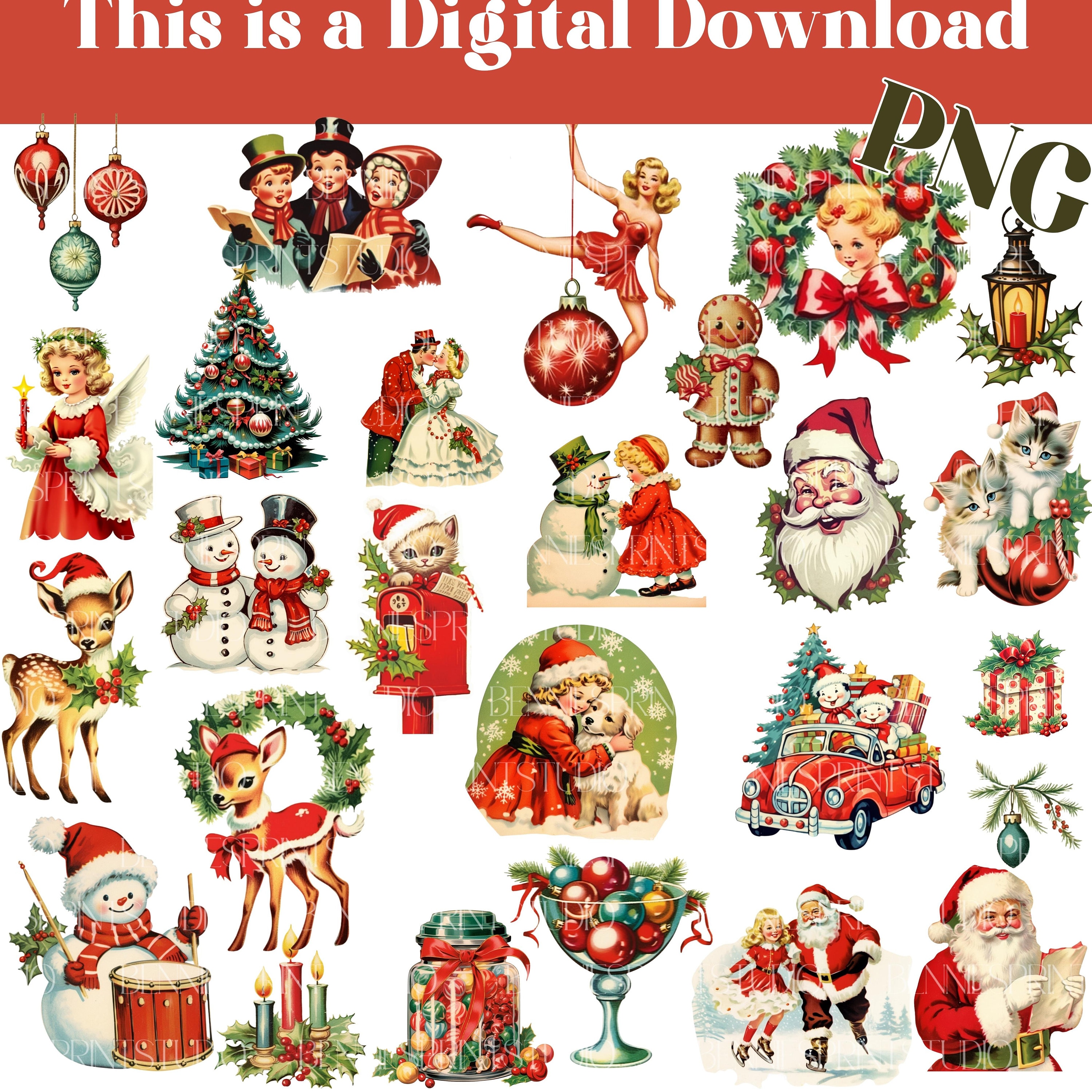94 1950s Vintage Christmas PNG Printable Set Retro Festive - Etsy Canada