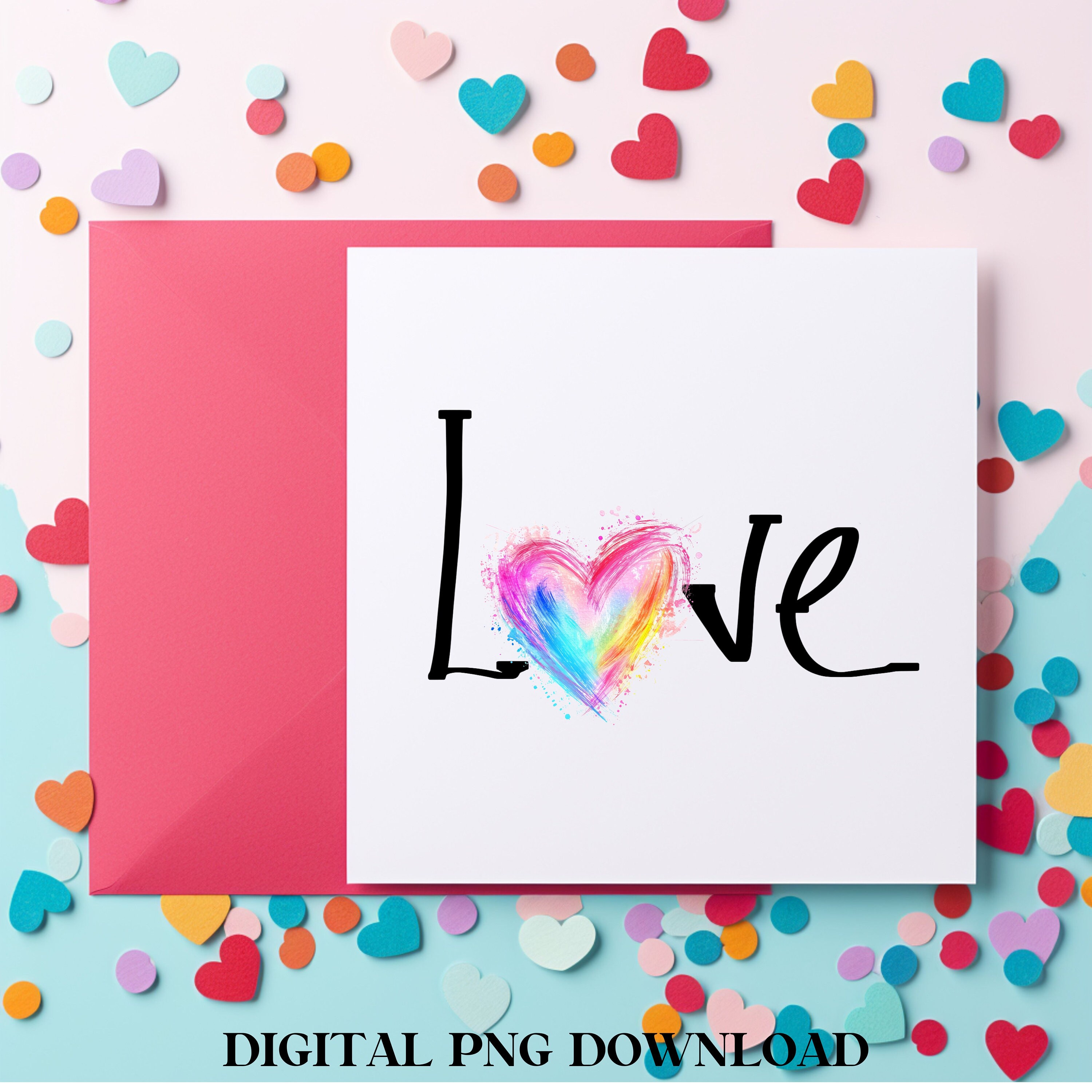 Valentines Day PNG Sublimation, Love Heart Printable, Colorful Rainbow ...