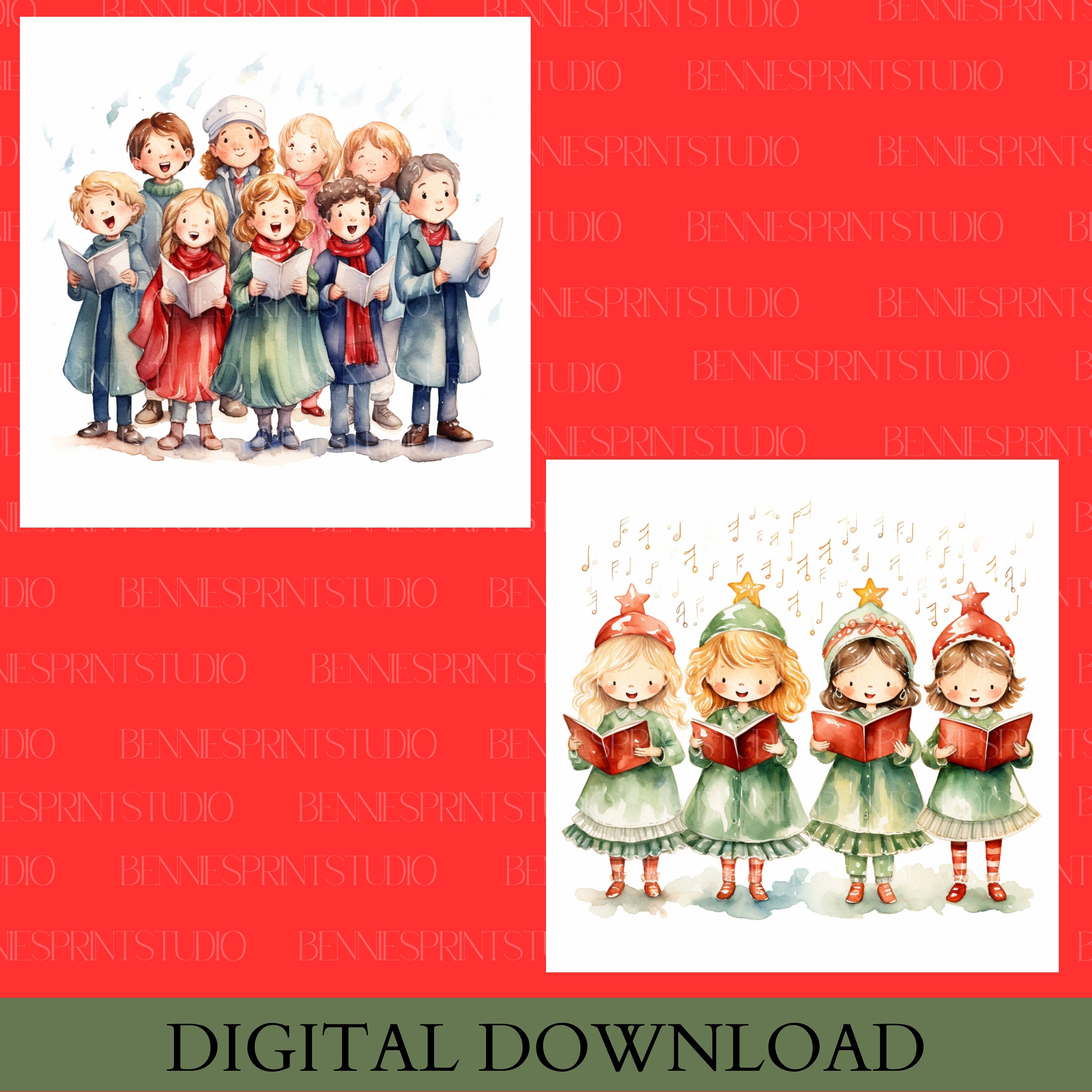 6 Watercolor Festive Carol Choir Singers Digital Papers - Etsy