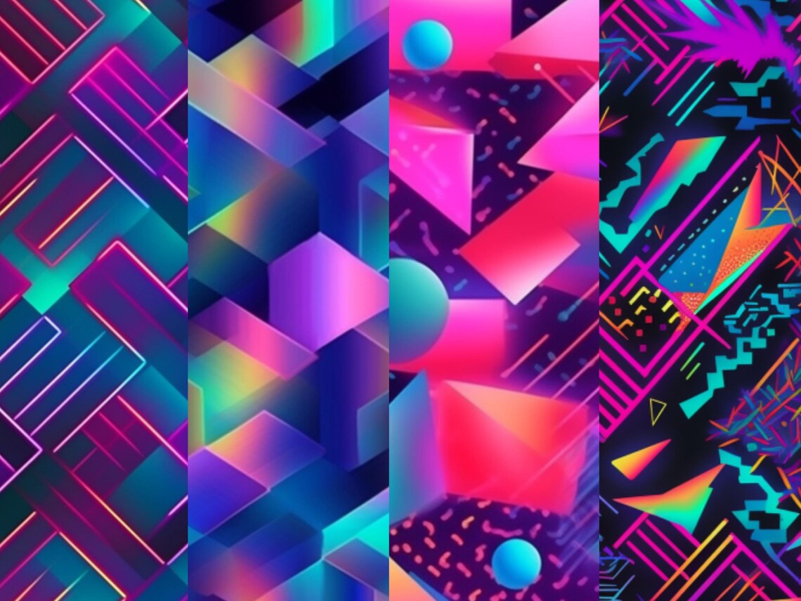 10 80s Neon Digital Papers Patterns/instant Downloadable Illustrations ...