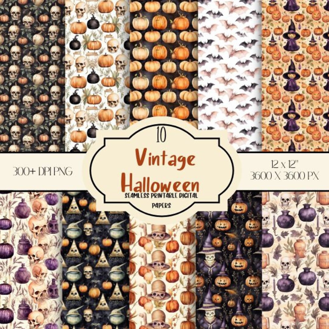 10 Vintage Halloween Digital Seamless Papers Patterns/journal/scrap ...