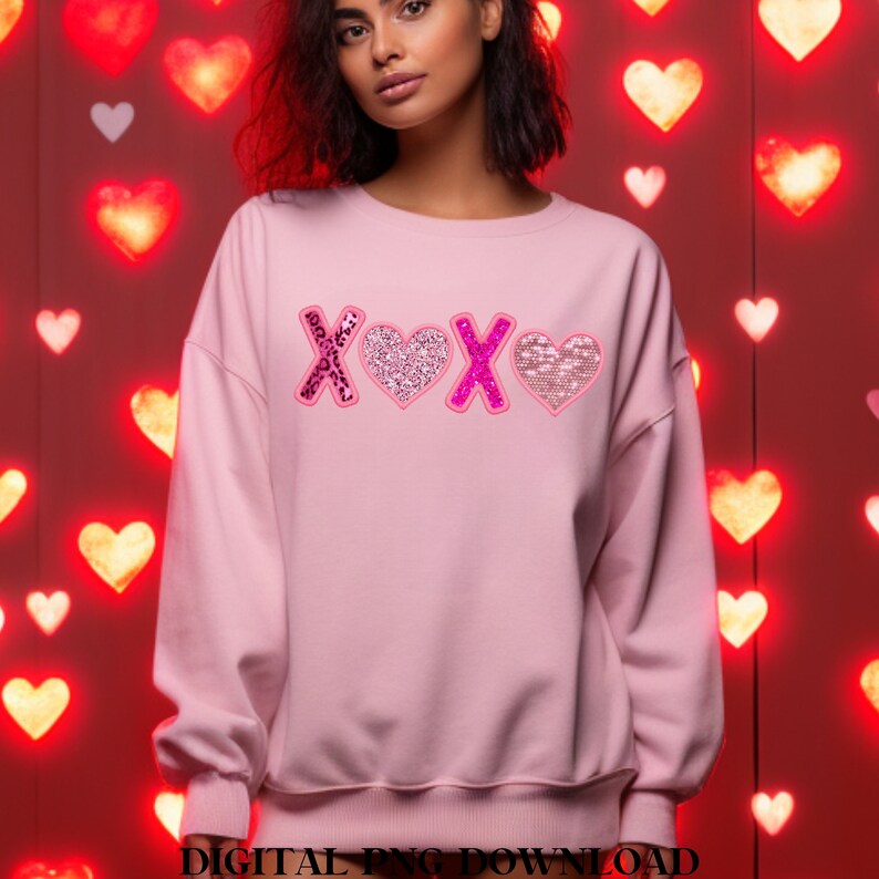 Pink Xoxo PNG, Faux Embroidery XOXO PNG, Faux Sequin Valentine ...
