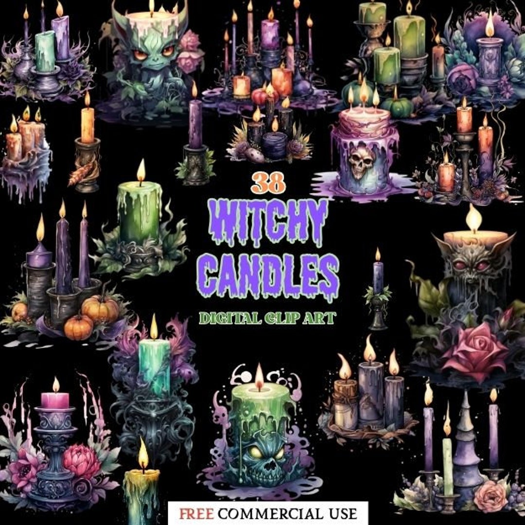 38 Watercolor Witches Candles Halloween Digital Clip Art Images/journal ...