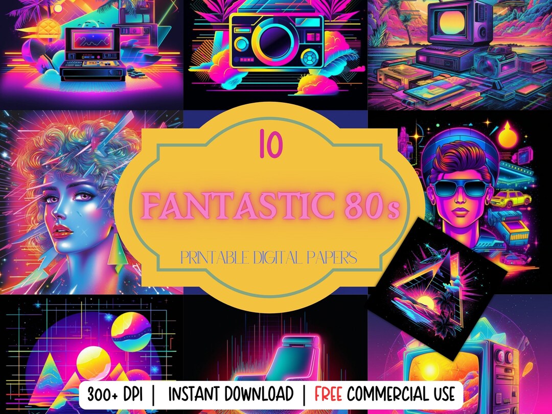 10 80s Fantastic Neon Digital Papers Patterns/instant Downloadable ...
