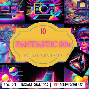 10 80s Fantastic Neon Digital Papers Patterns/instant Downloadable ...