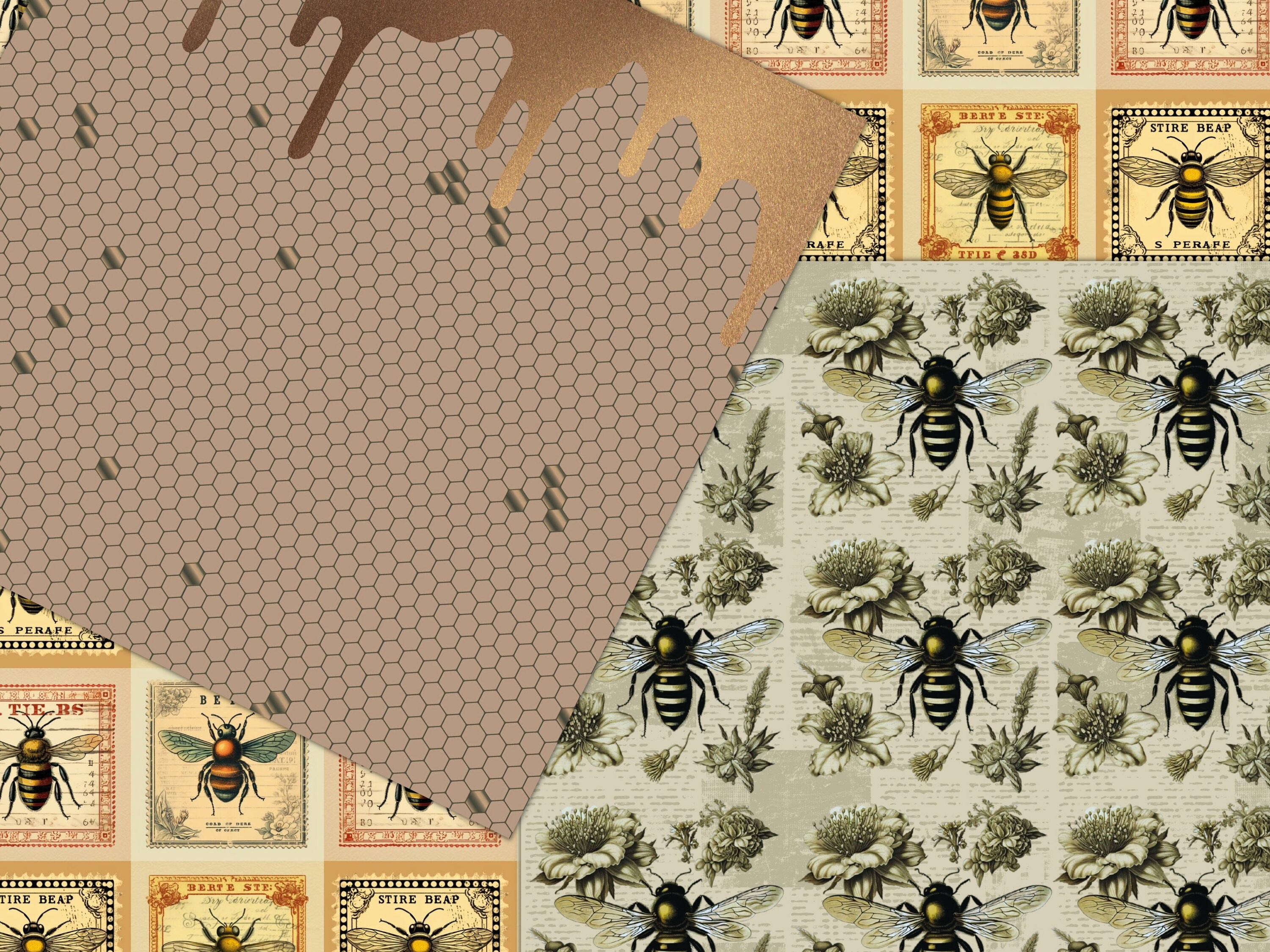 18 Vintage Bees Digital Seamless Papers/digital - Etsy