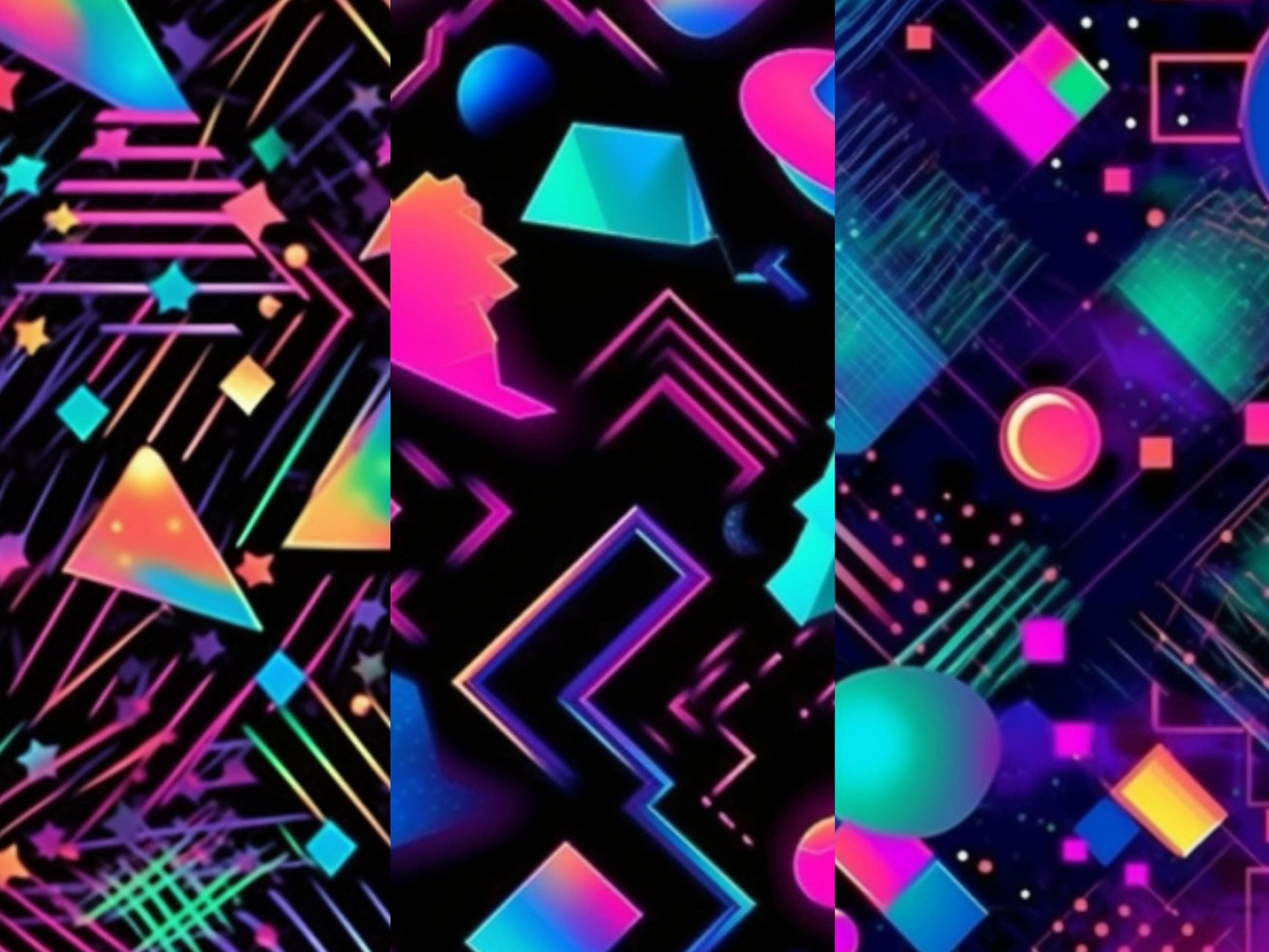 10 80s Neon Digital Papers Patterns/instant Downloadable Illustrations ...