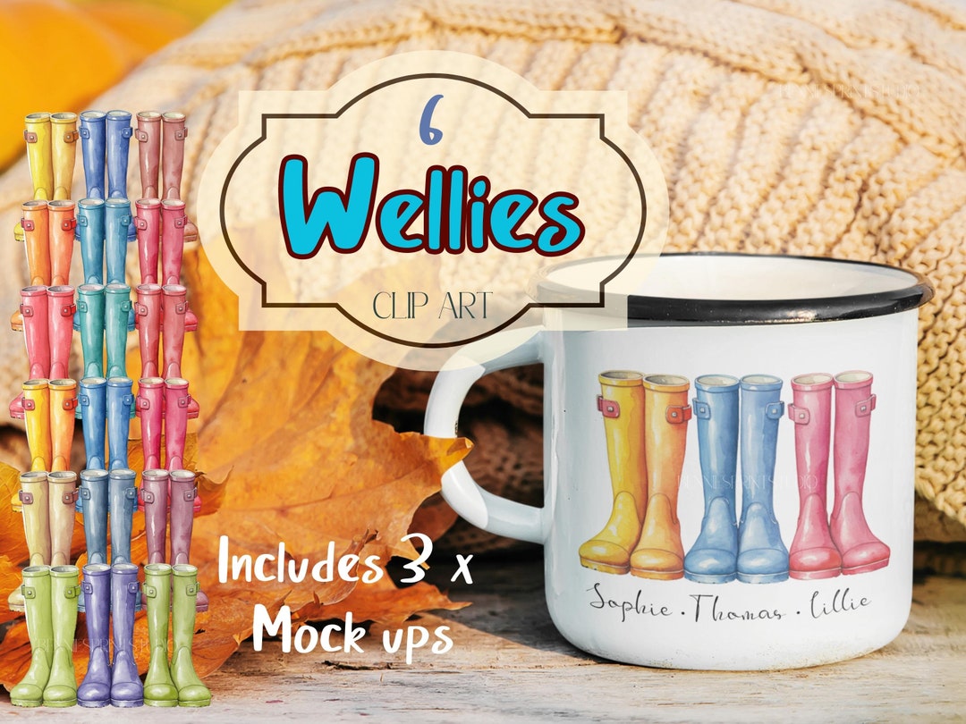 6 Watercolor Wellies PNG Clip Art & 3 Mock Ups/customizable Digital ...